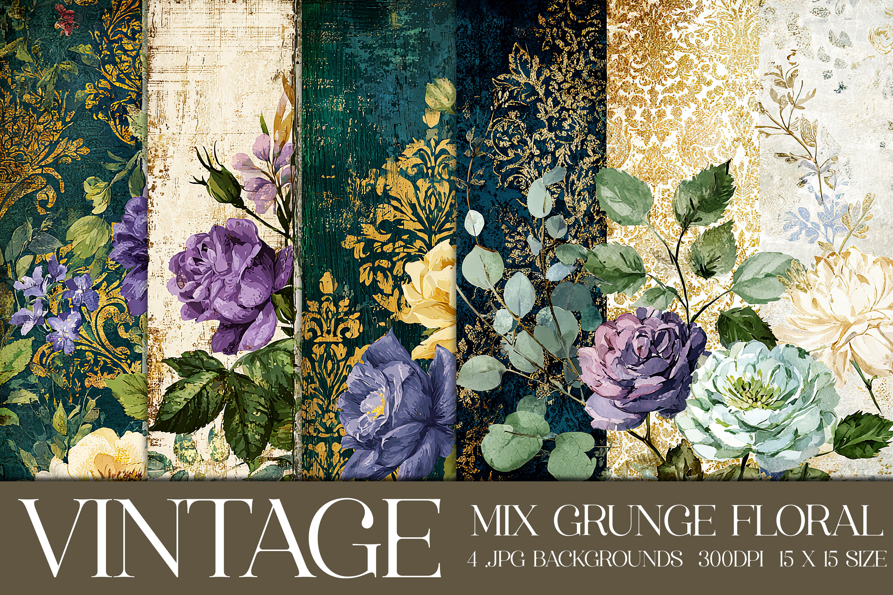 Vintage Grunge Floral Backgrounds, S19 Graphic by Designing with Marlo ...