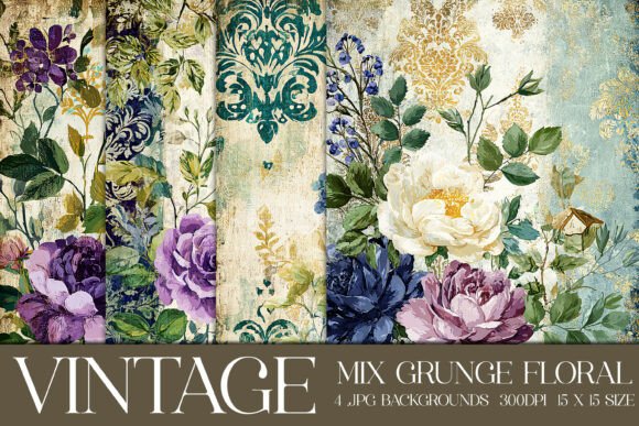 Vintage Grunge Floral Backgrounds, S2 Graphic by Designing with Marlo ...
