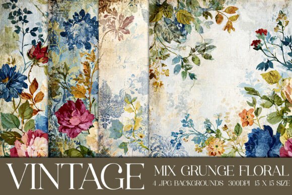 Vintage Grunge Floral Backgrounds, S3 Graphic by Designing with Marlo ...