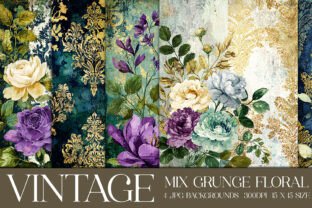 Vintage Grunge Floral Backgrounds, S6 Graphic by Designing with Marlo ...