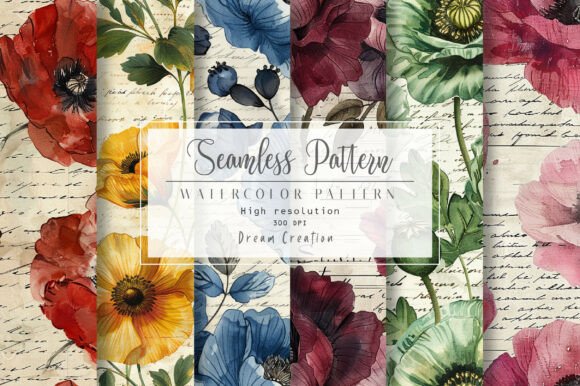 Vintage Poppy Flower Digital Paper Graphic by Dream Creation · Creative ...
