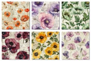 Vintage Poppy Flower Digital Paper Graphic by Dream Creation · Creative ...