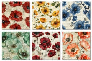 Vintage Poppy Flower Digital Paper Graphic by Dream Creation · Creative ...