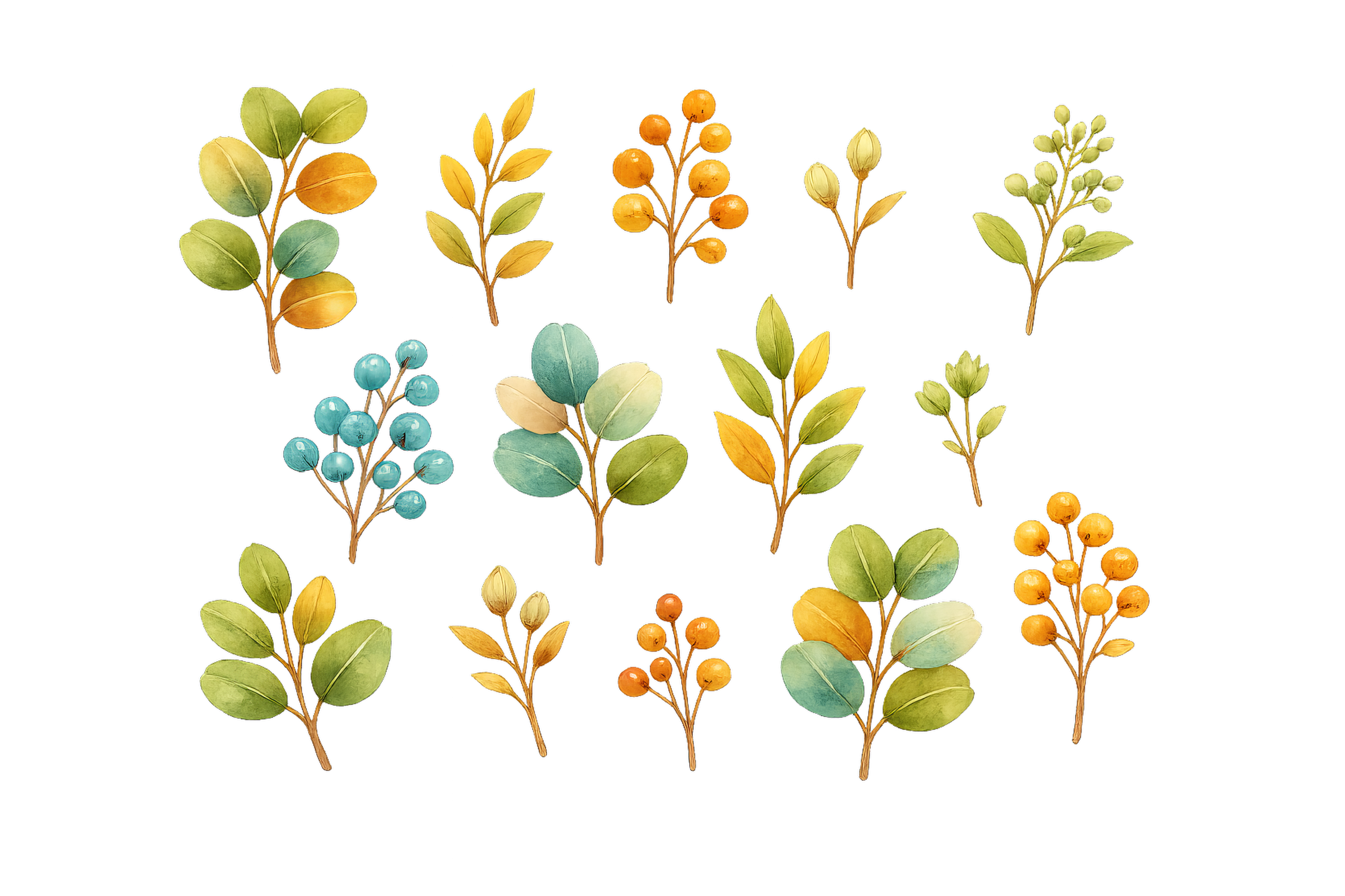 Watercolor Botanical Leaf Elements Set Graphic by dogstar4535 ...