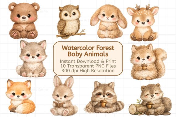 Watercolor Forest Baby Animals Bundle Graphic by Jomi art corner ...
