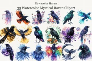 Watercolor Mystical Raven Clipart Graphic by Kawacolor Haven · Creative ...