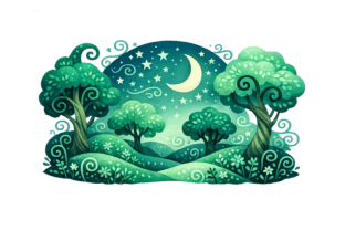 Whimsical Moon Forest Night Clipart Graphic by dogstar4535 · Creative ...