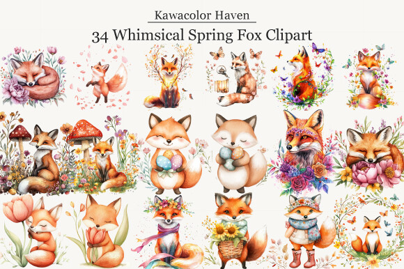 Whimsical Spring Fox Clipart Graphic by Kawacolor Haven · Creative Fabrica