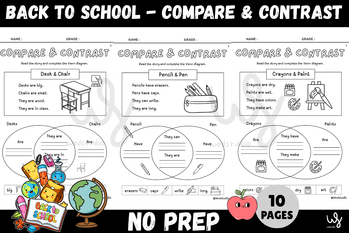Back to School Compare & Contrast Worksheet Graphic by wodstudio08 ...
