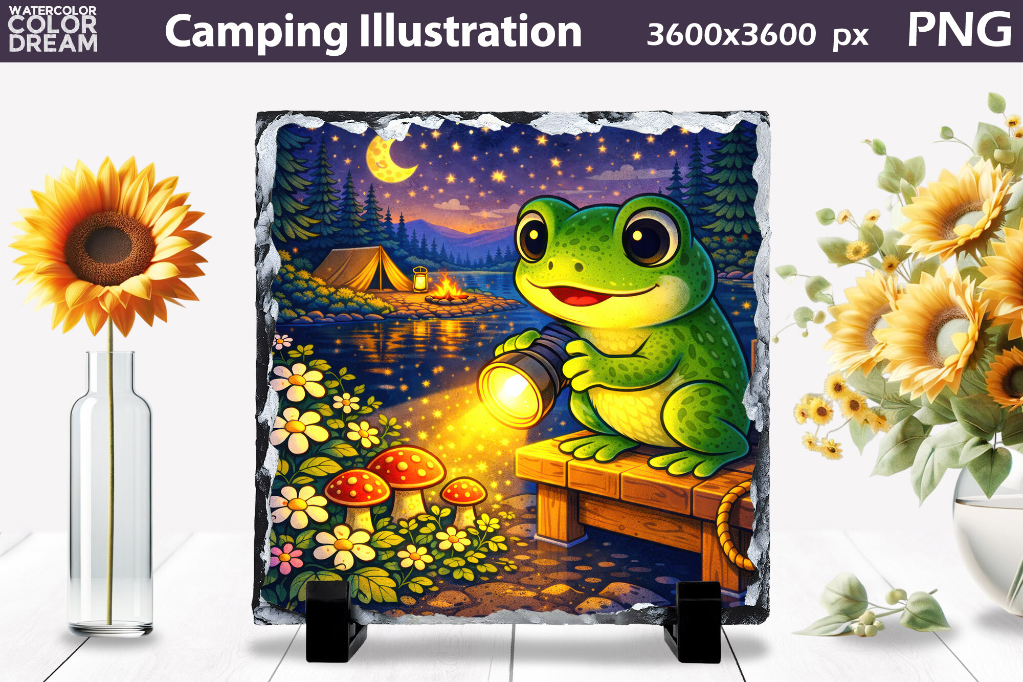 Cute Camping Frog Illustration Graphic by WatercolorColorDream ...