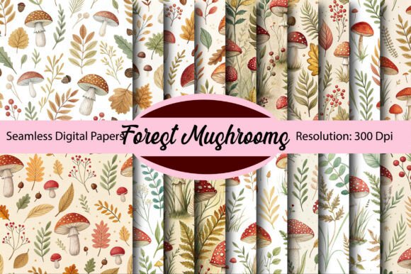 Forest Mushrooms Seamless Digital Paper Graphic by Colourful · Creative ...
