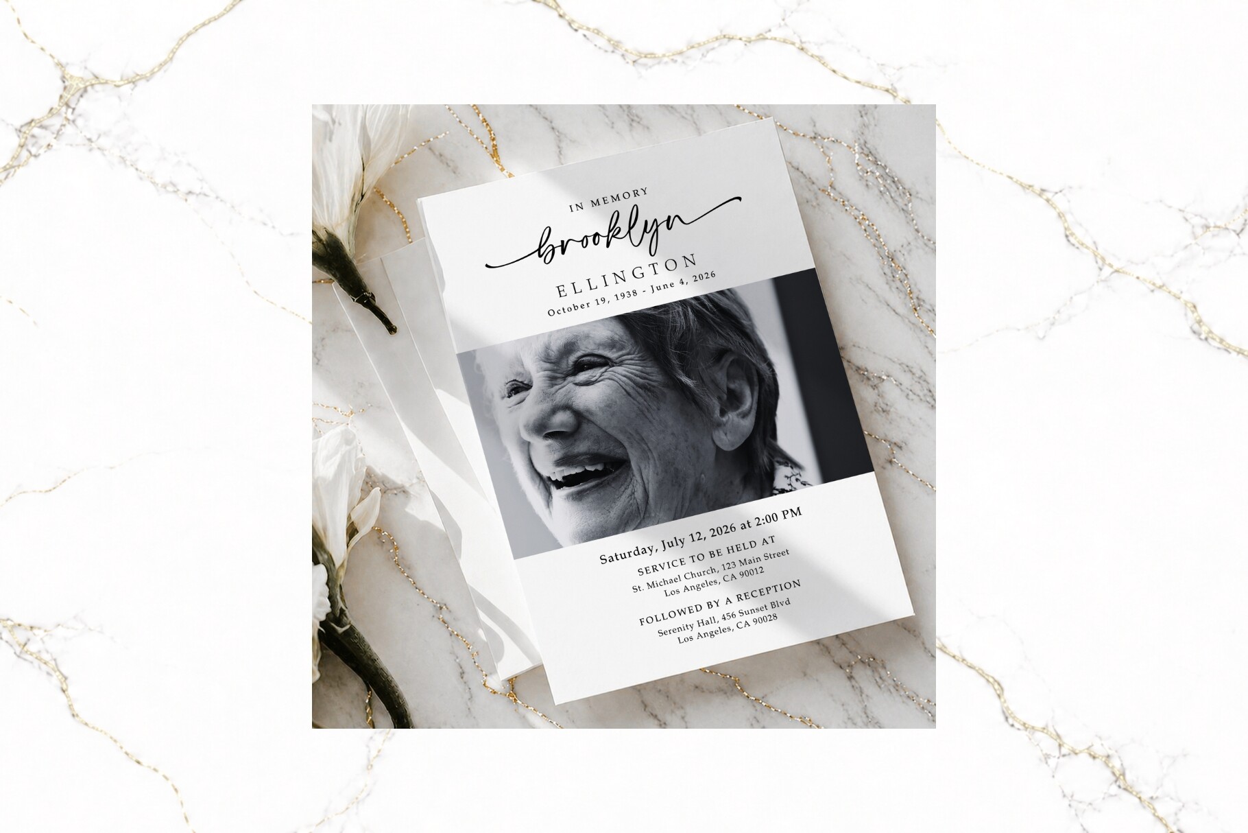 Funeral Invitation B&W Canva FR004 Graphic by TyphoonStudio · Creative ...