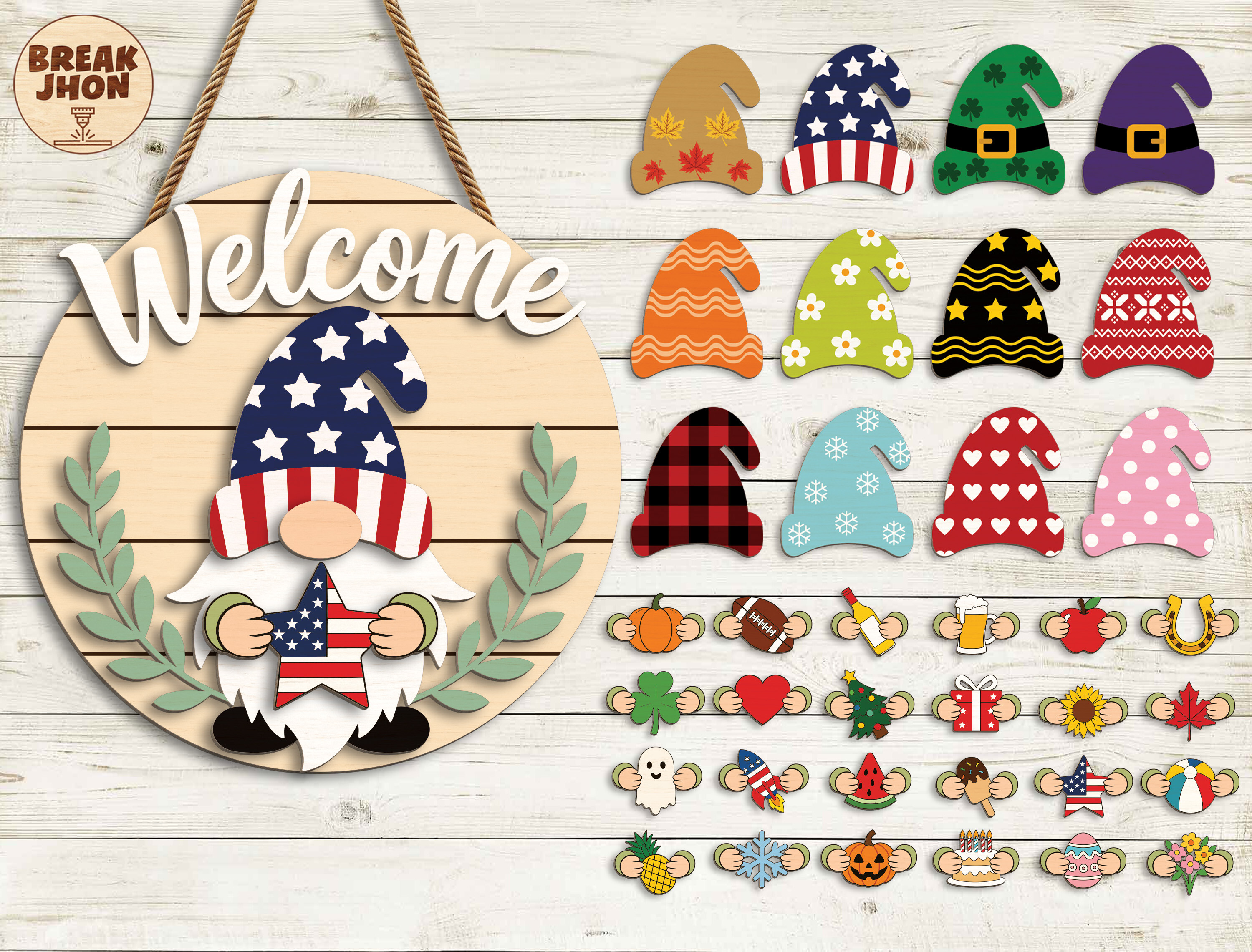 Interchangeable Welcome Gnome SVG Bundle · Creative Fabrica
