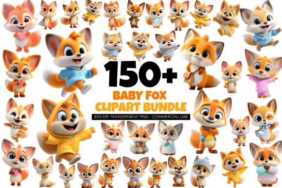 Kawaii Baby Fox Clipart Bundle PNG Graphic by Artify Hub Studio ...
