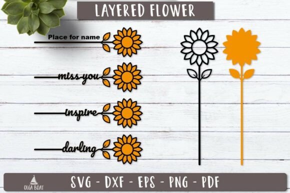 Layered Sunflower Name SVG 3d Laser Cut · Creative Fabrica