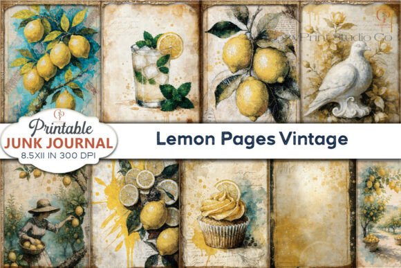 Lemon Pages Vintage Junk Journal Graphic by CozyPrint Studio Co ...