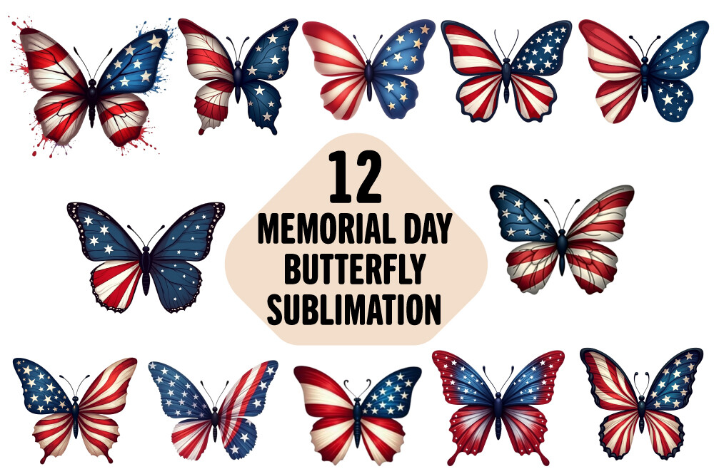 Memorial Day Butterfly Sublimation Bundl Graphic by PS Digital Art ...