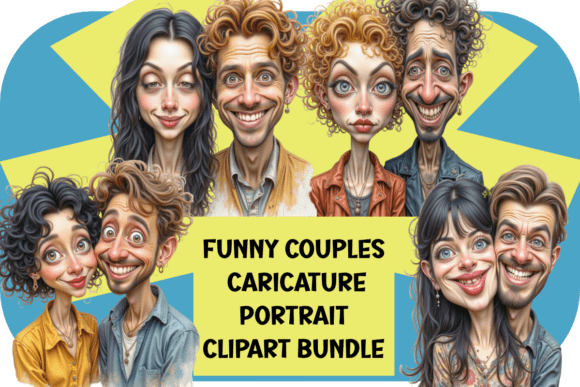 Older Couples Caricature Portrait Bundle Graphic by Annie's AI Art ...
