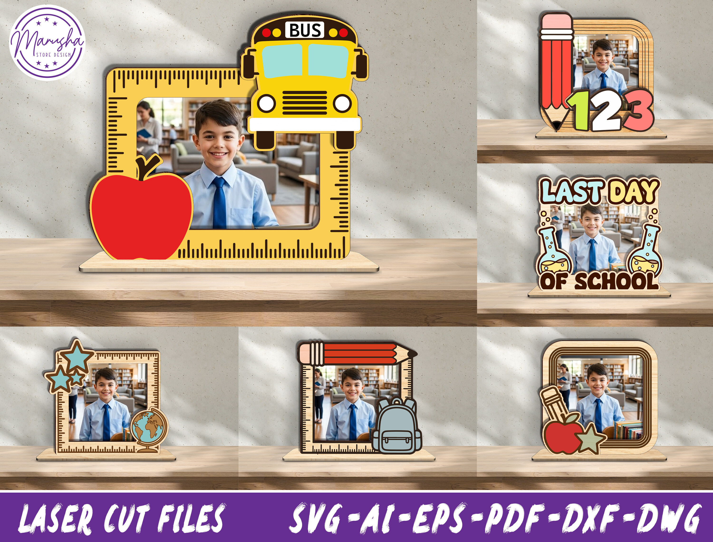 School Photo Frame Laser Cut SVG Bundle · Creative Fabrica