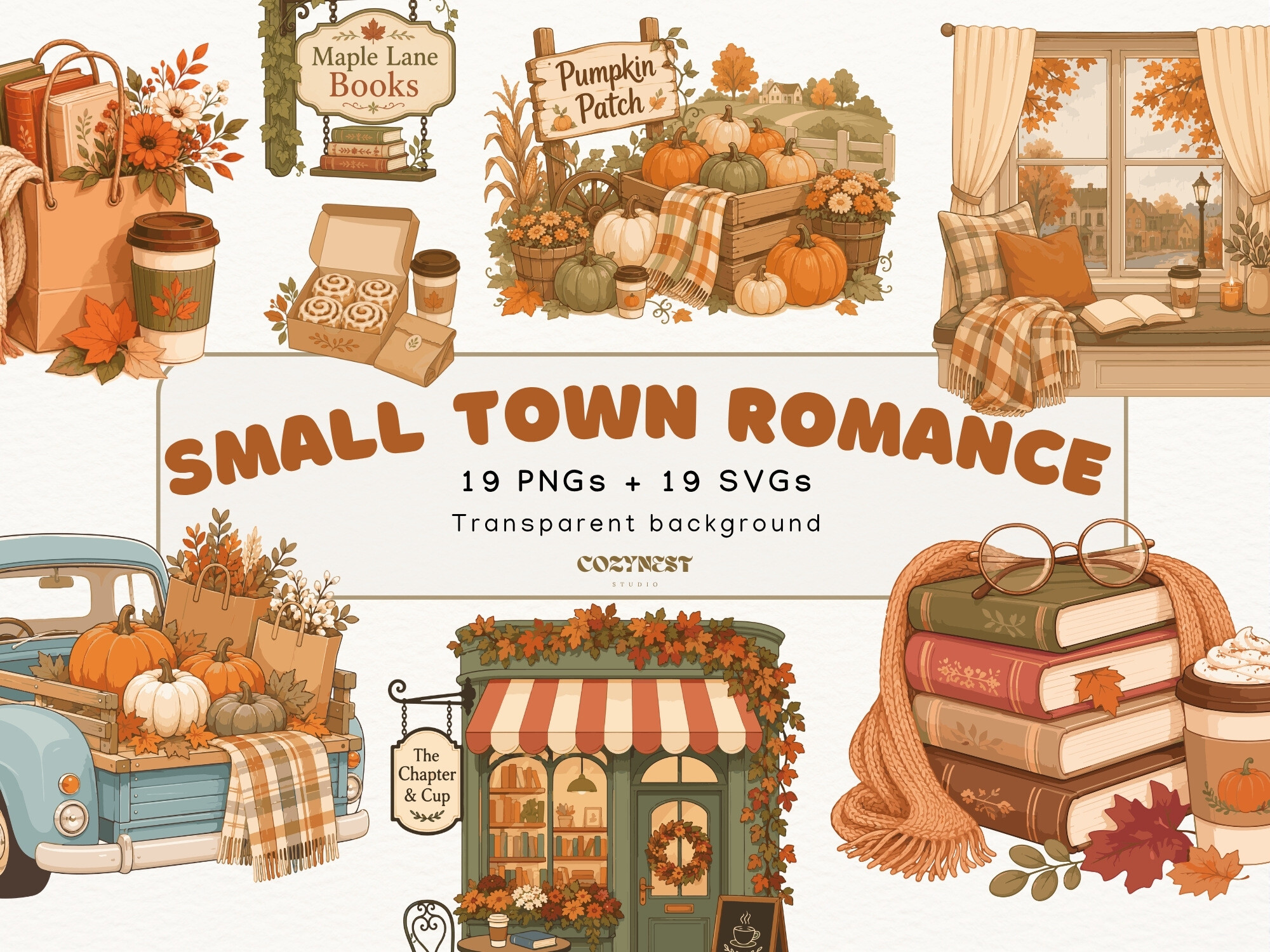 Small Town Romance Book Cliparts, PNG Graphic by CozyNest Studio ...