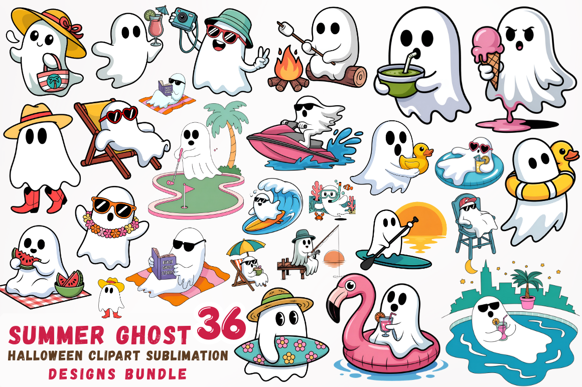 Summer Ghost Halloween Clipart Designs B Graphic by SvgDesignStudio ...