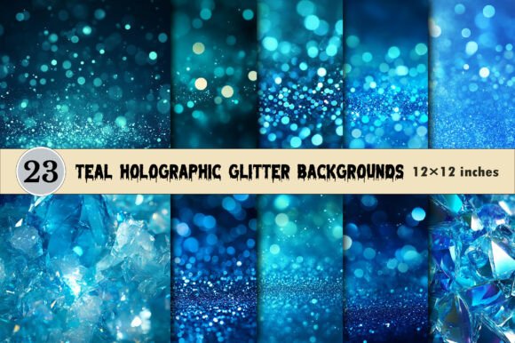Teal Holographic Glitter Backgrounds. Graphic by CitraGraphics ...