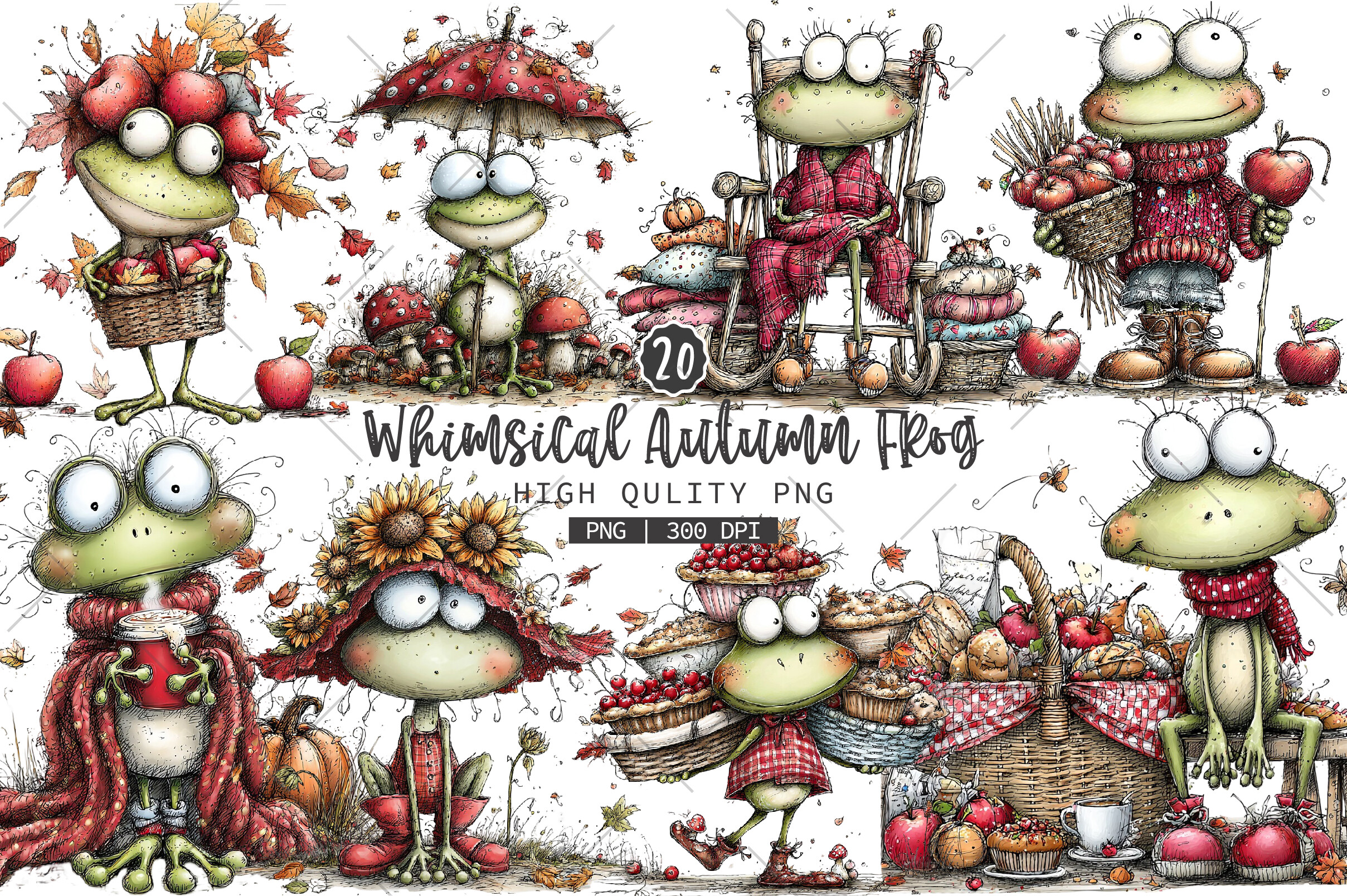 Whimsical Autumn Frog Clipart Bundle Graphic by RevolutionCraft ...