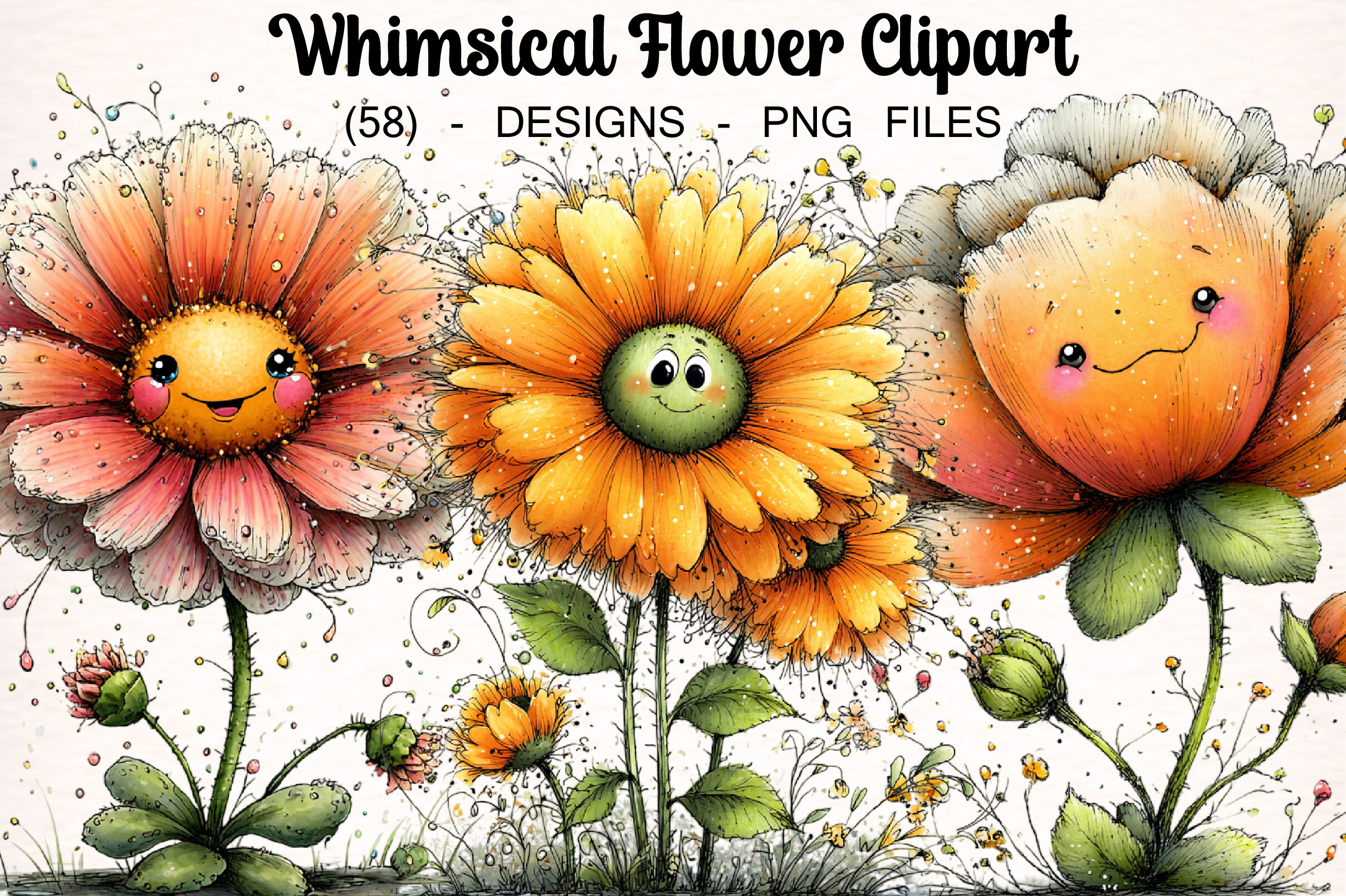Whimsical Flower Clipart Graphic by Digital Artistic99 · Creative Fabrica