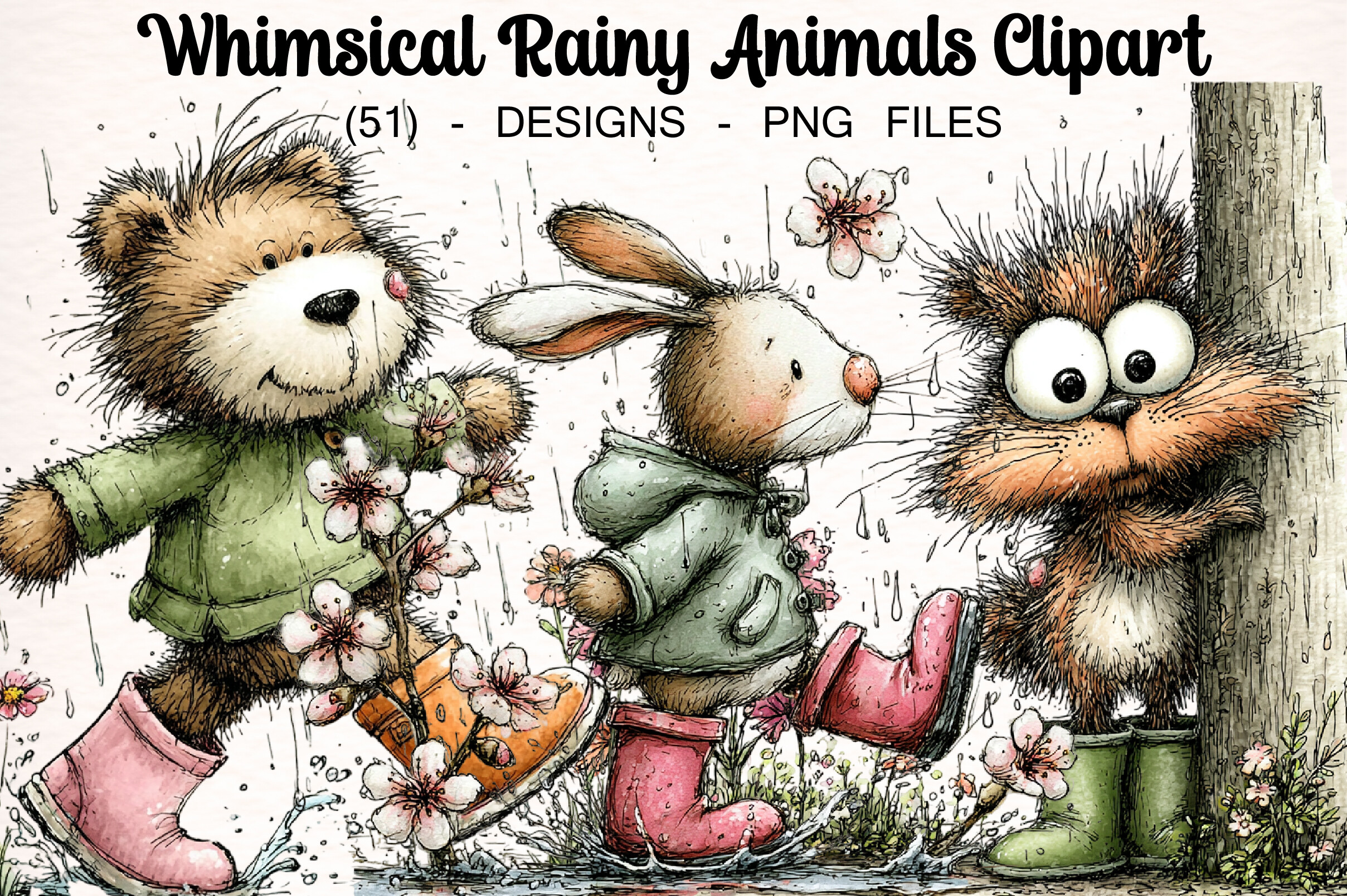 Whimsical Rainy Animals Clipart Graphic by Digital Artistic99 ...