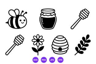 Cute Bee Honey Jar Beehive Vector Icons Graphic by DesignVectx ...