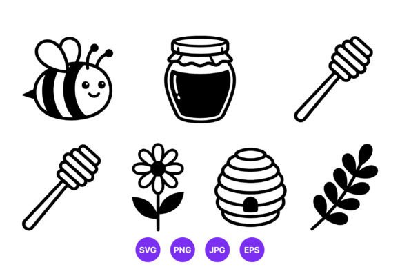 Cute Bee Honey Jar Beehive Vector Icons Graphic by DesignVectx ...