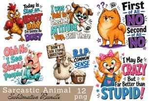 Farm Animal Sarcastic Quotes PNG Bundle Graphic by Cute Cat · Creative ...