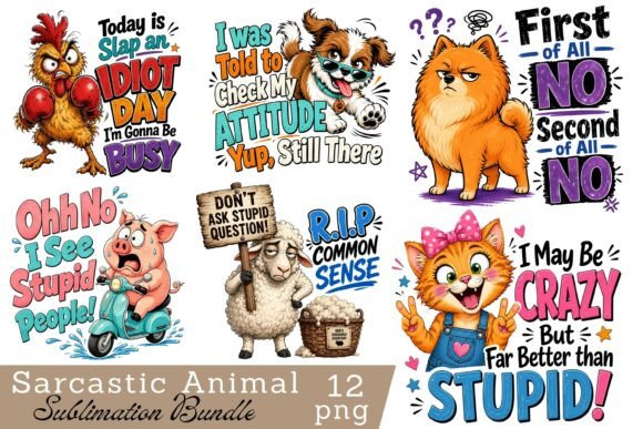Farm Animal Sarcastic Quotes PNG Bundle Graphic by Cute Cat · Creative ...