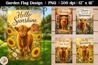 Farmhouse Sunflower Highland Cow Garden Graphic by KsenyaArt · Creative ...