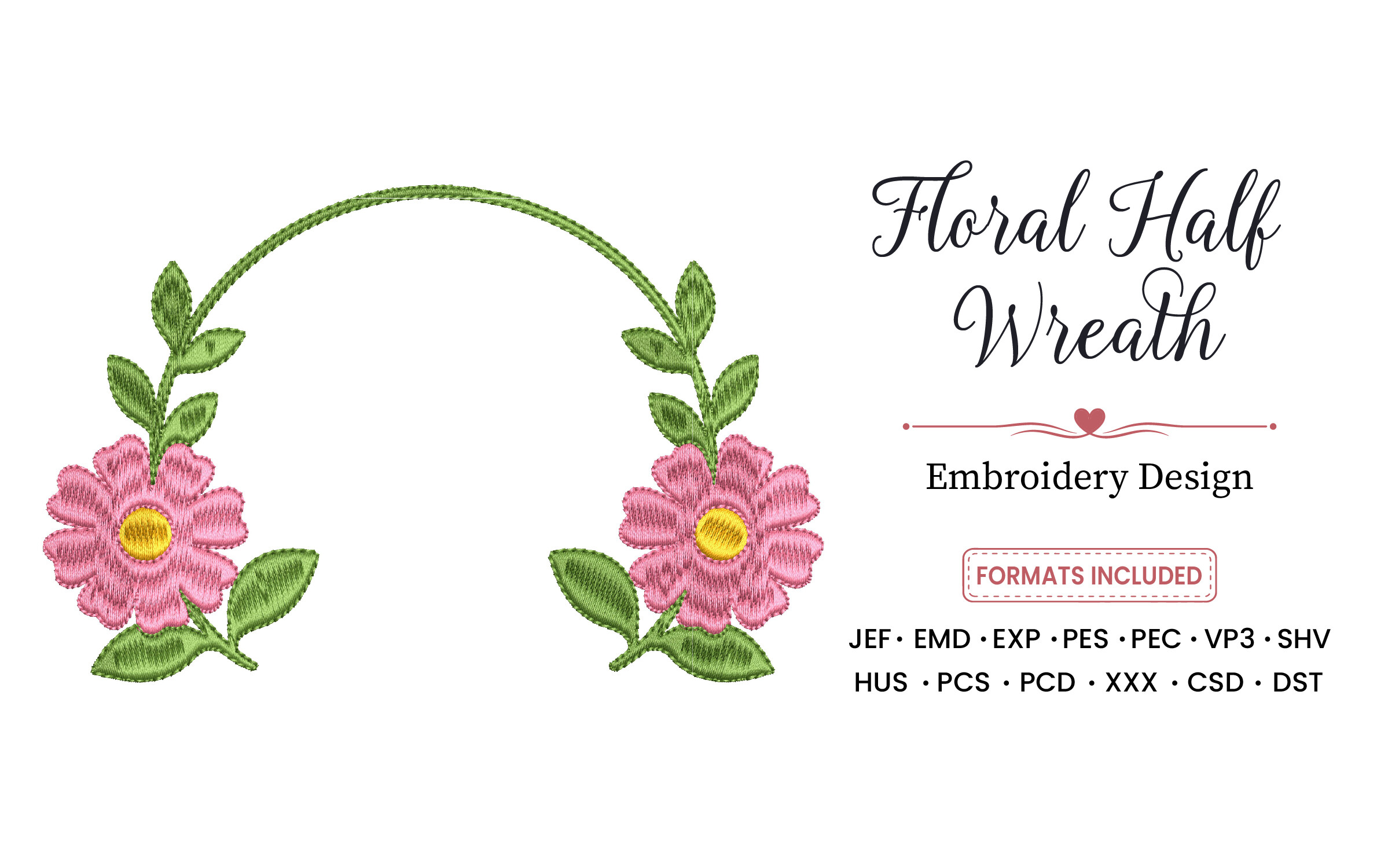 Floral Half Wreath Embroidery Design · Creative Fabrica