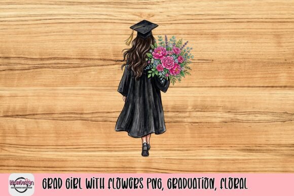 Grad Girl with Flowers PNG, Graduation, Floral Graphic by BbowDesign ...