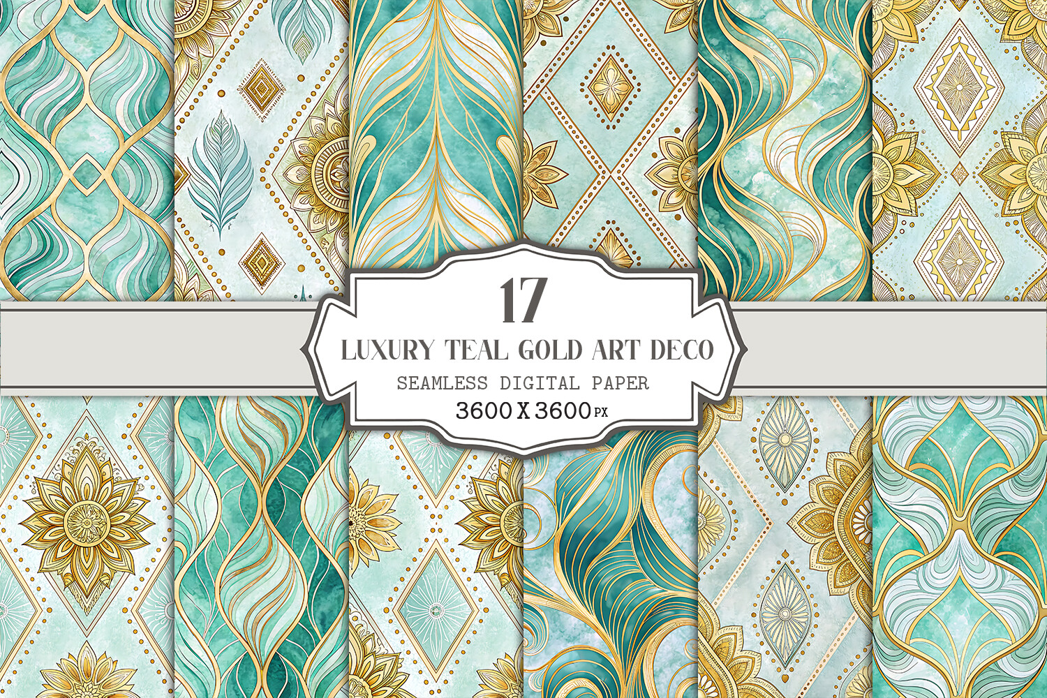 Luxury Teal Gold Art Deco Seamless Graphic by Vectornest12 · Creative ...