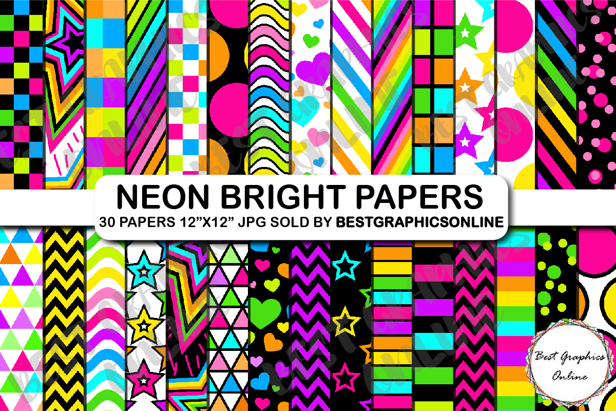 Neon Bright Digital Backgrounds Papers Graphic by bestgraphicsonline ...