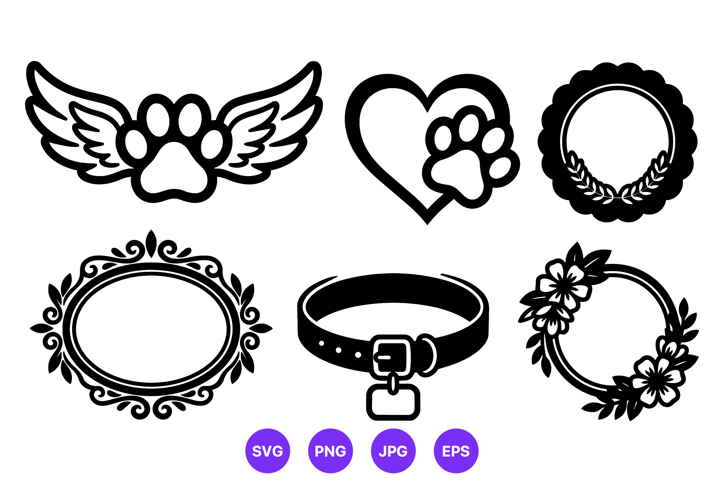 Pet Paw Wings Collar Floral Icon Vector Graphic by DesignVectx ...