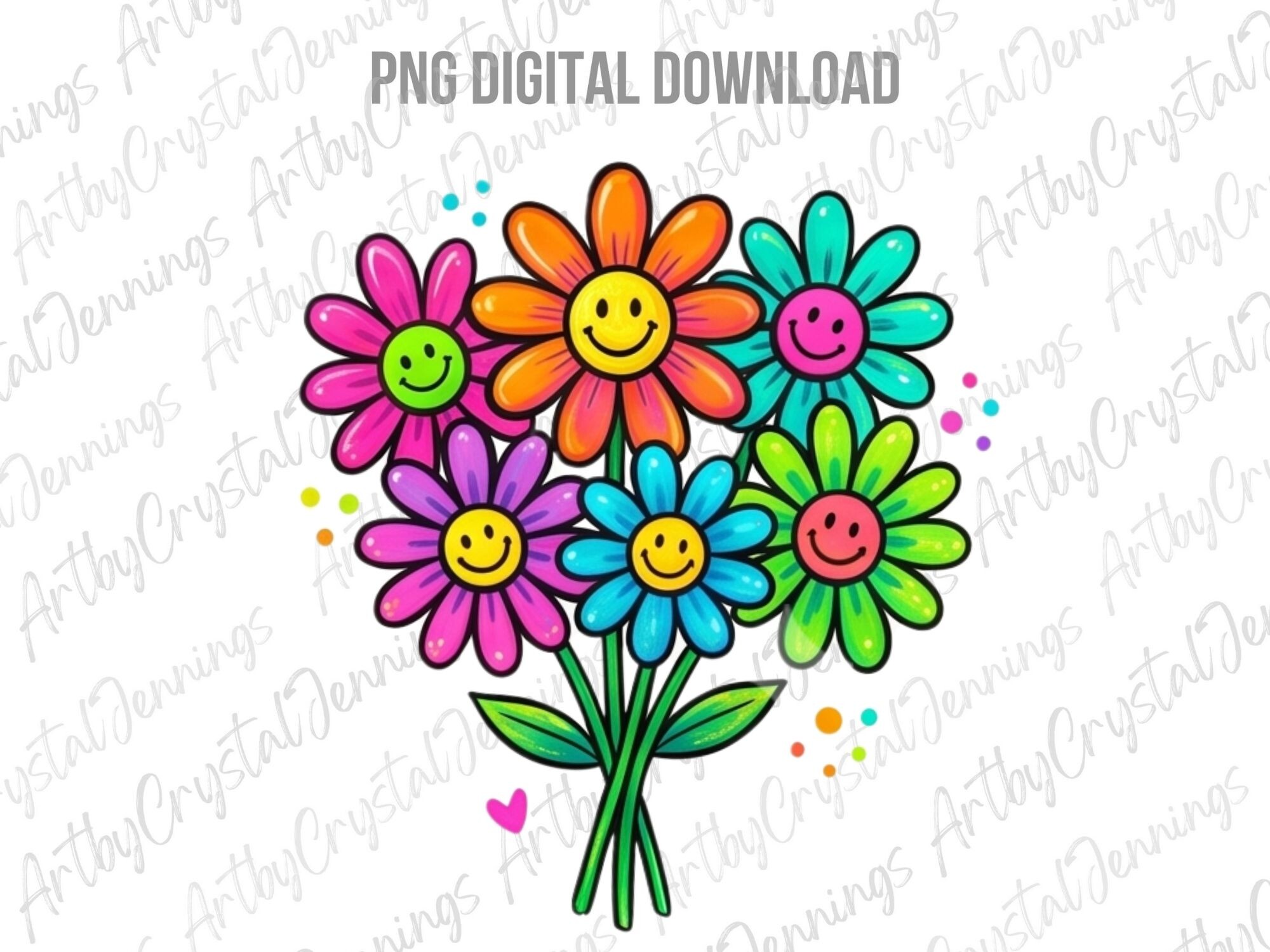 Retro Happy Face Flower Bouquet PNG Graphic by ArtbyCrystalJennings ...
