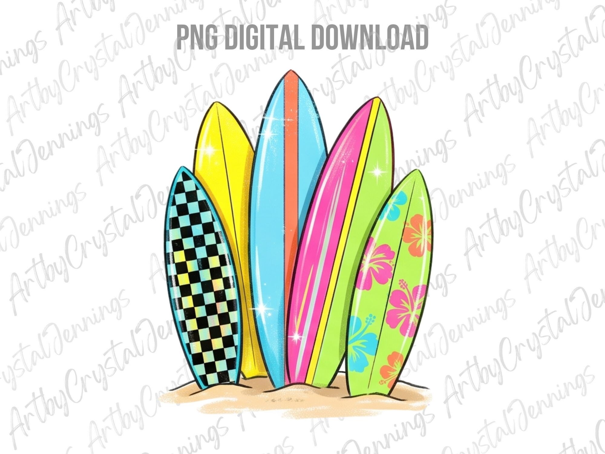 Retro Summer Surfboard Clipart PNG Graphic by ArtbyCrystalJennings ...