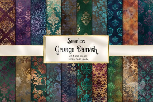 Seamless Grunge Damask Textures Graphic by Digital Curio · Creative Fabrica