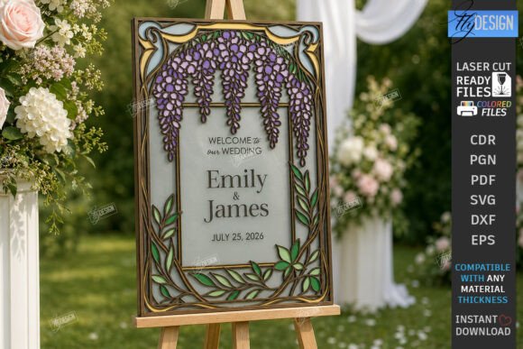 Stained Glass Wedding Welcome Sign Laser · Creative Fabrica