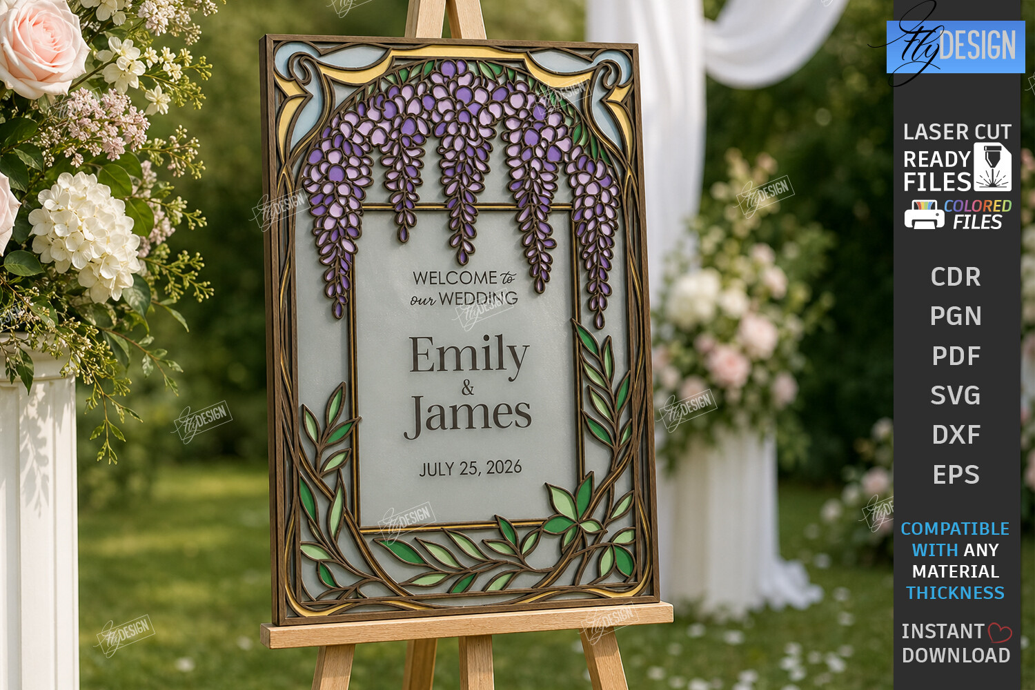 Stained Glass Wedding Welcome Sign Laser · Creative Fabrica