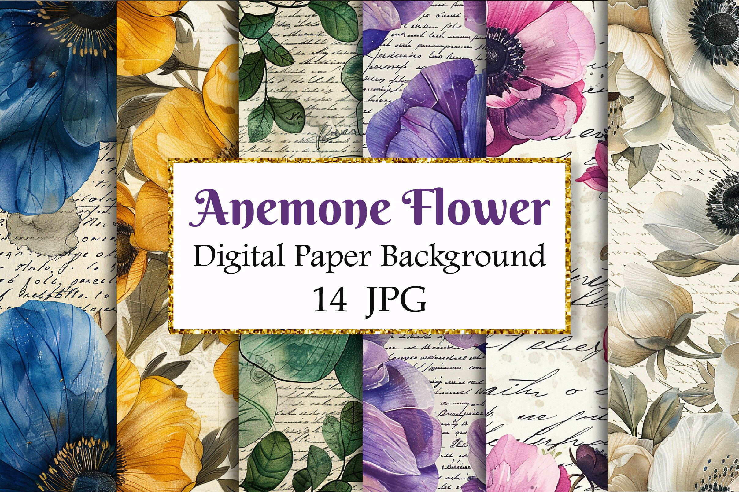 Vintage Anemone Flower Digital Paper Graphic by Precision Patterns ...