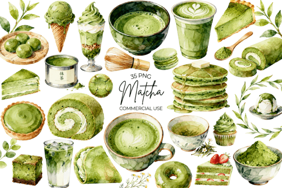 Watercolor Matcha Clipart Green Tea Graphic by KawaiiDigitalByNan ...