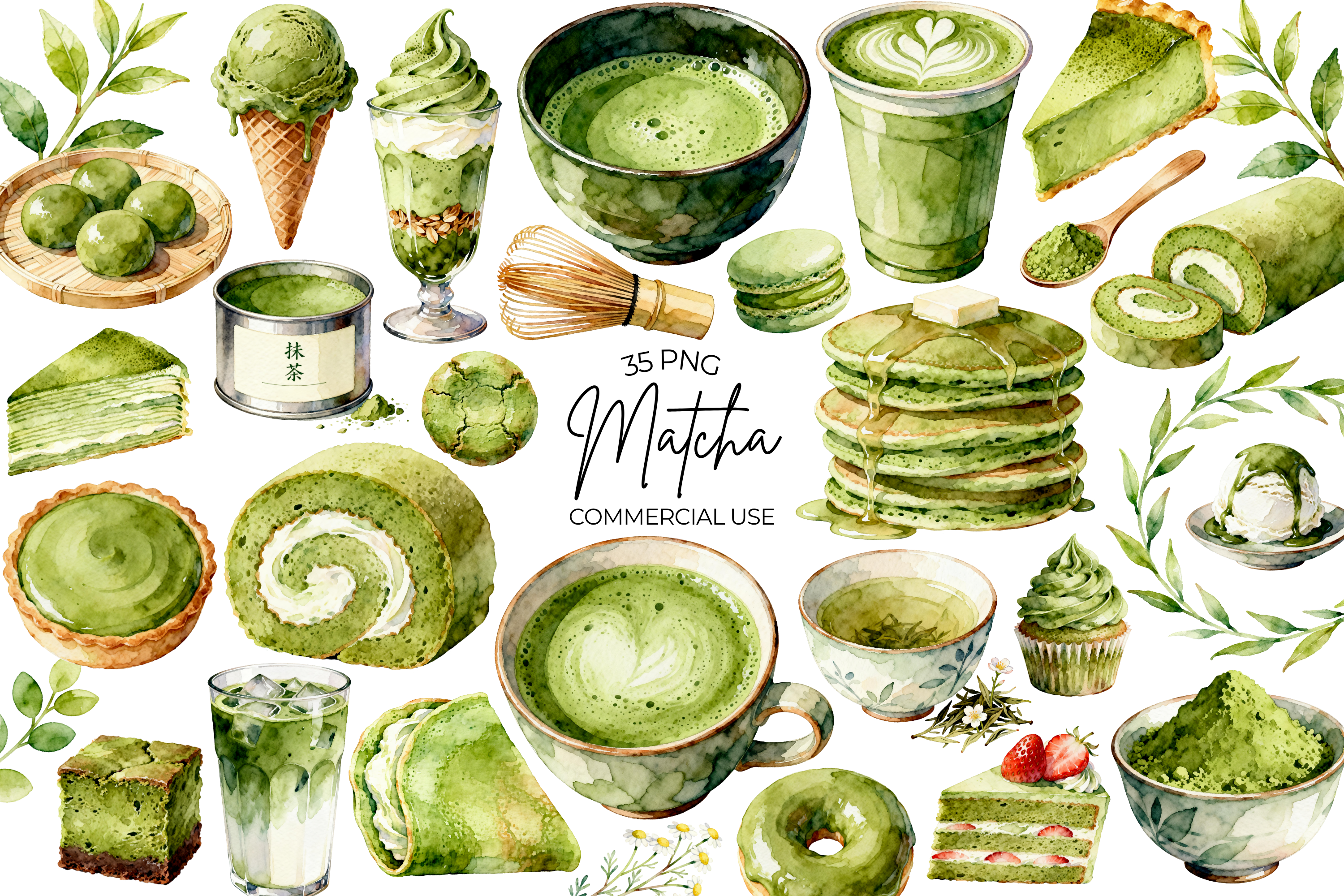 Watercolor Matcha Clipart Green Tea Graphic by KawaiiDigitalByNan ...