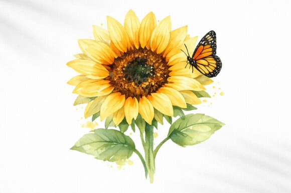 Watercolor Sunflower Butterfly Clipart Graphic by TrendyCreative ...