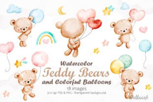Watercolor Teddy Bears and Balloons Graphic by Stellaart · Creative Fabrica