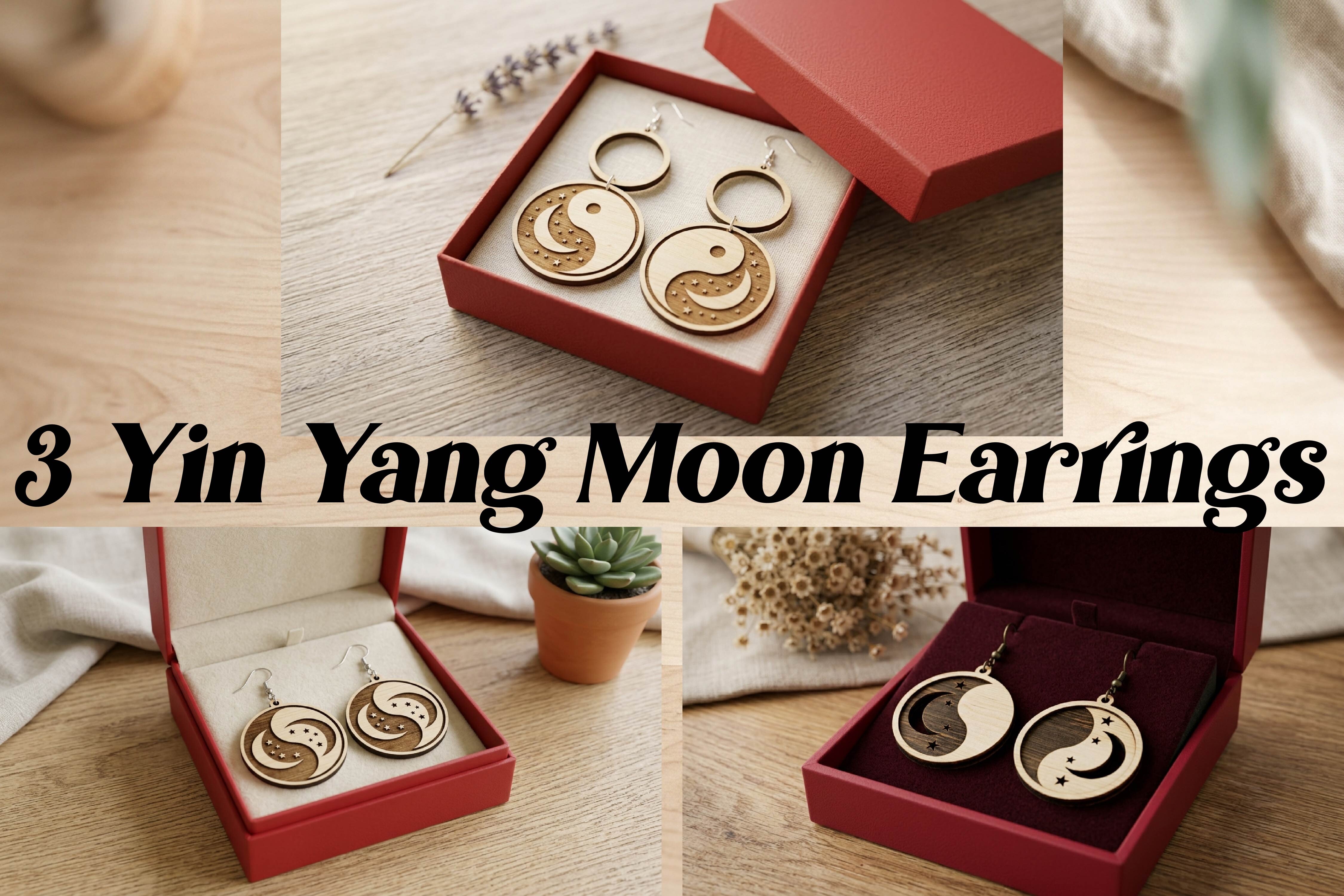 Yin Yang Moon Earrings Laser Cut · Creative Fabrica